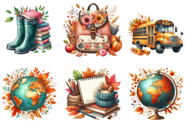 Autumn Back to School Design Clipart Bundle