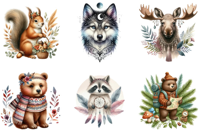 Boho Woodland Animal Clipart Bundle
