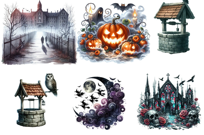 Scary Halloween Background Clipart Bundle