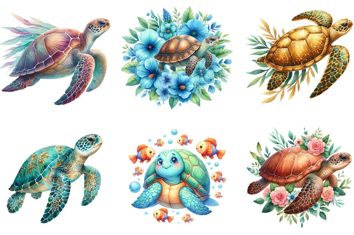 Beautiful Sea Turtles Clipart Bundle