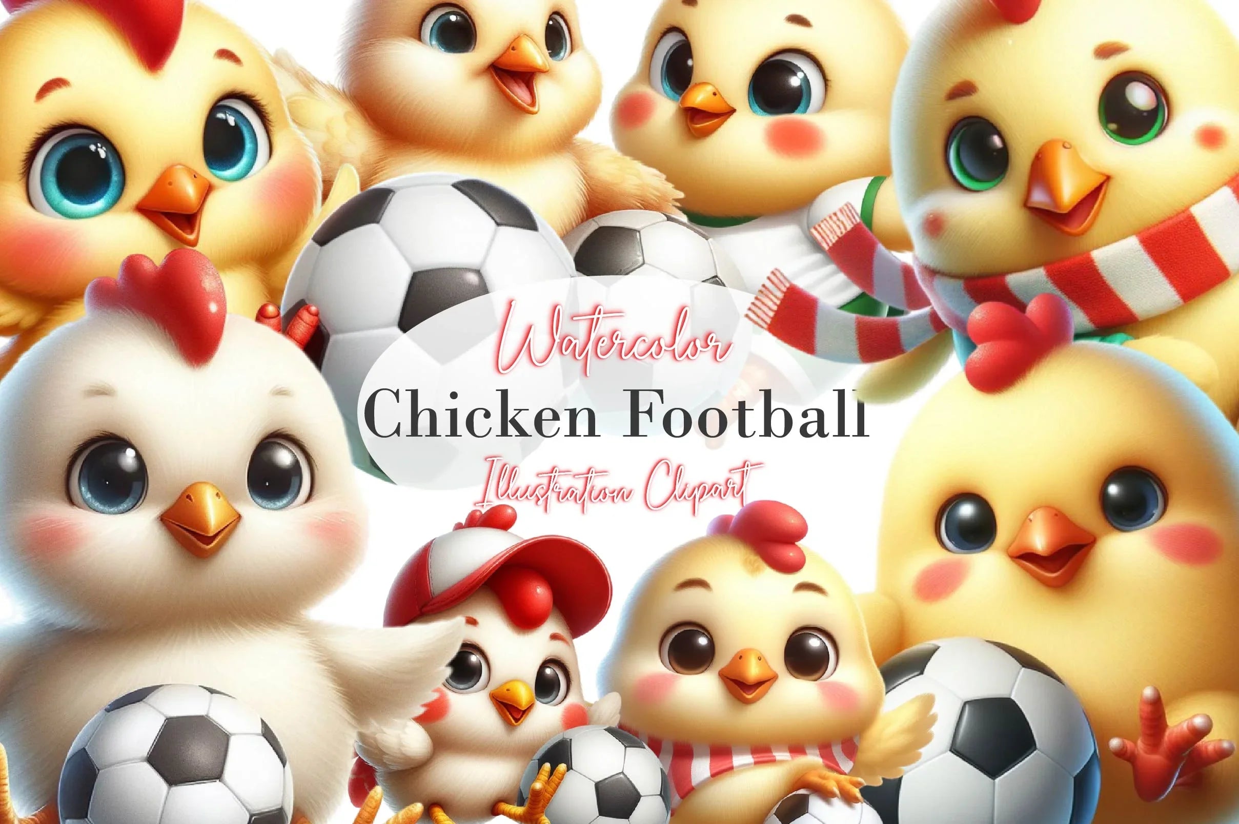 Chicken Playing Football Clipart Bundle