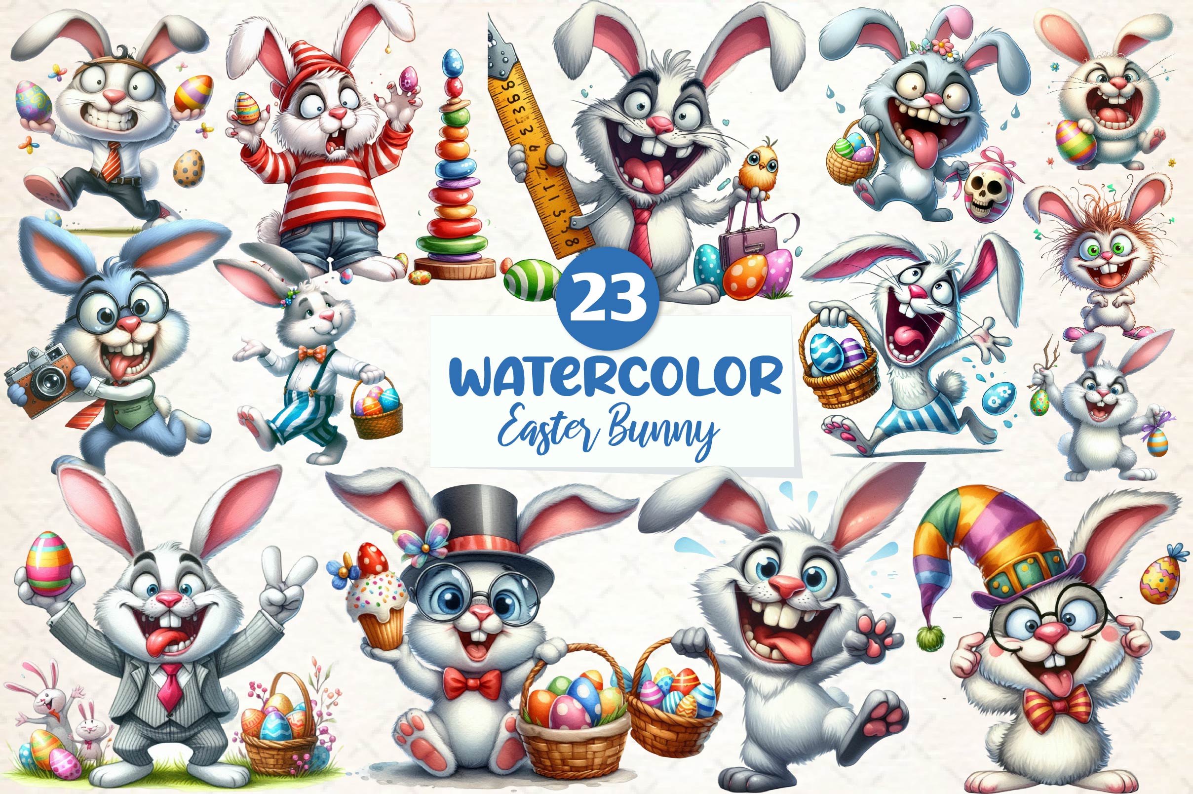 Funny Easter Bunny Clipart Bundle
