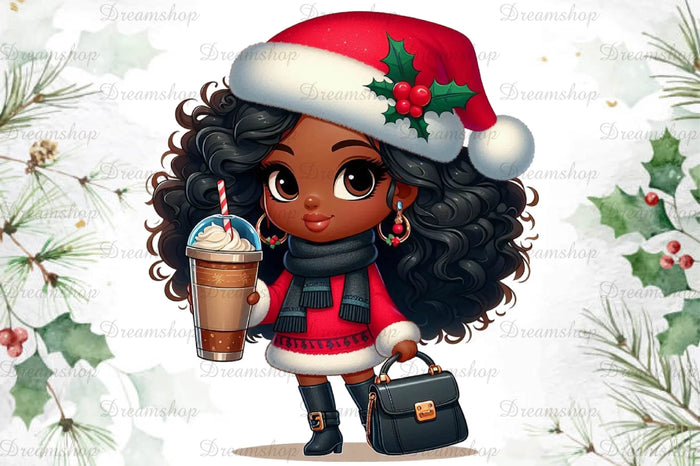 African American Christmas Girl Clipart Bundle