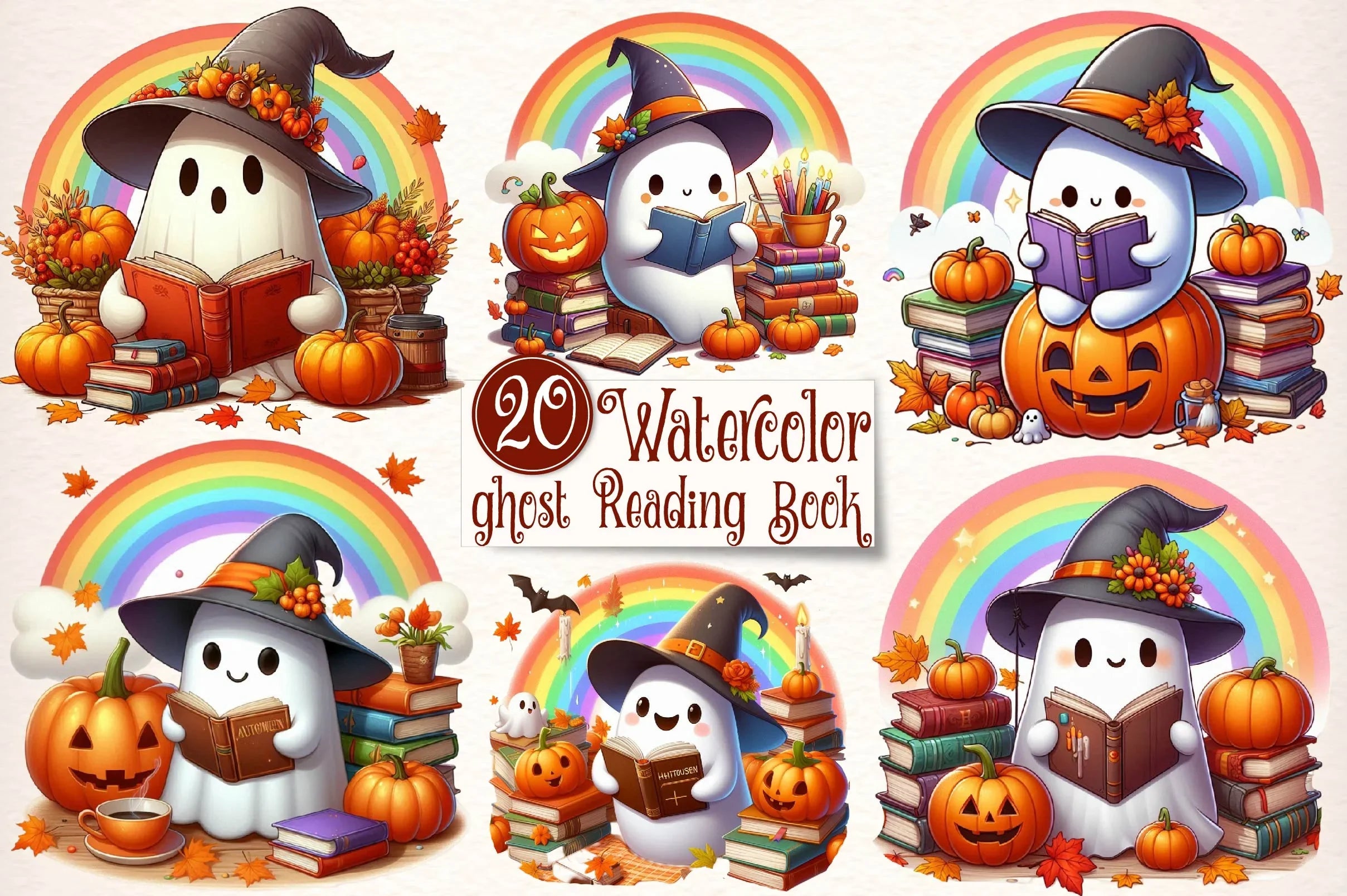 Ghost Reading A Book Clipart Bundle