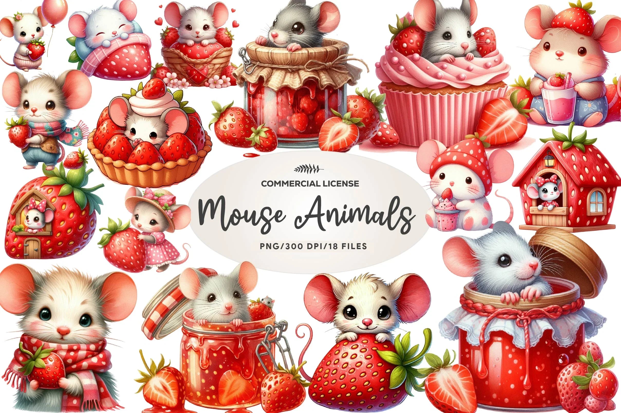 Minnie Animals Mouse Strawberry Clipart Bundle