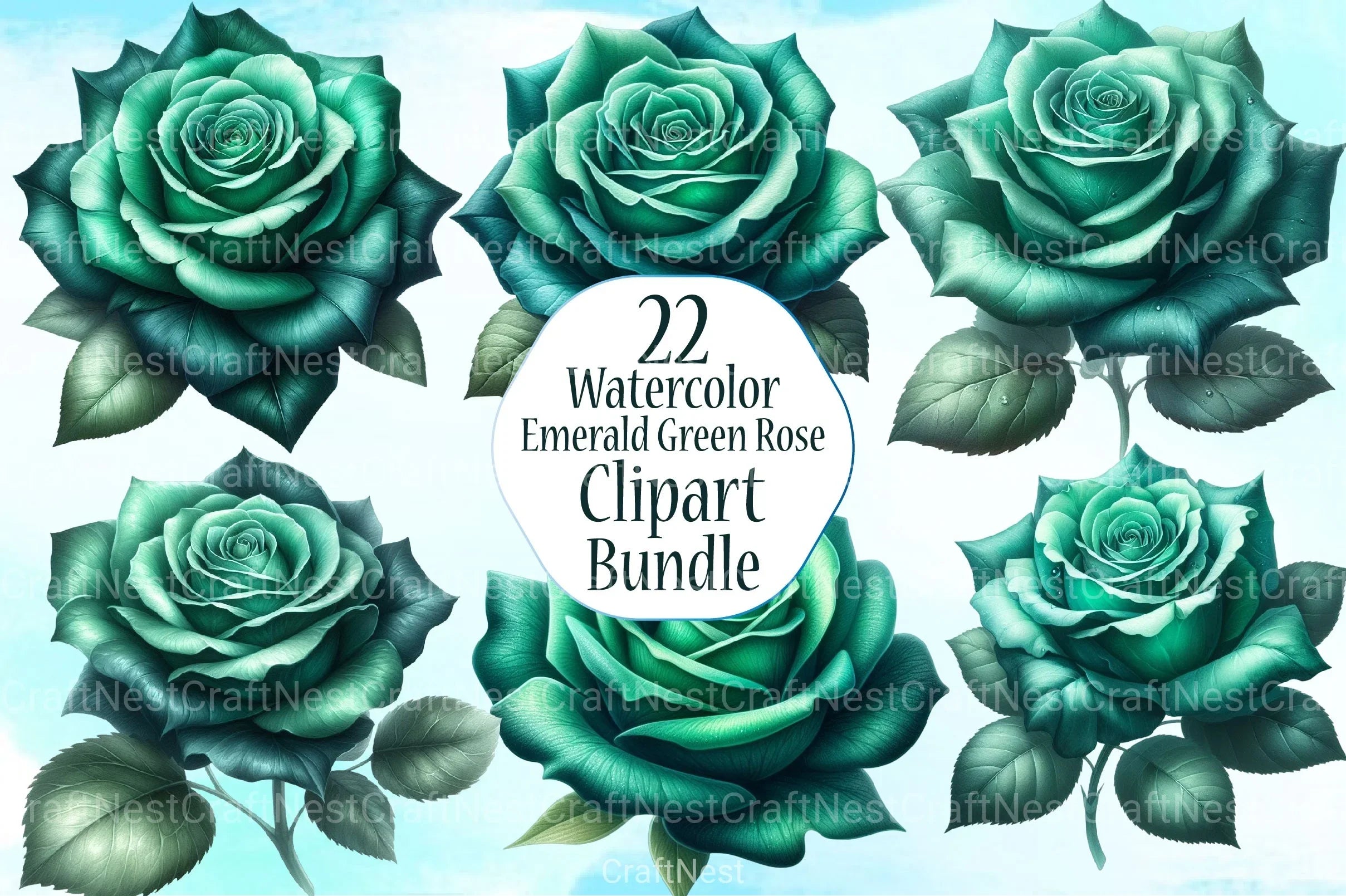 Emerald Green Rose Clipart Bundle