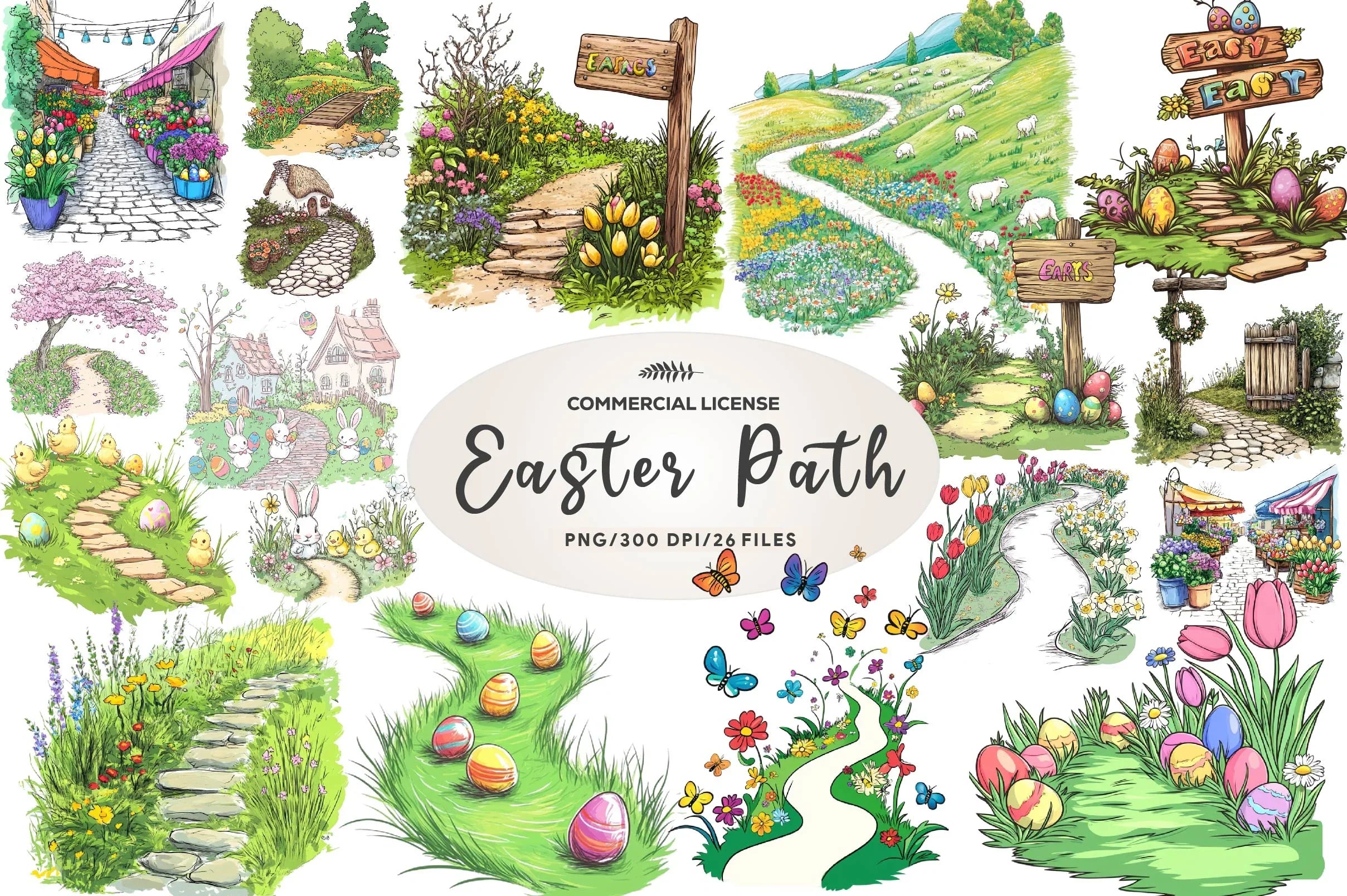 Spring Easter Path Clipart Bundle