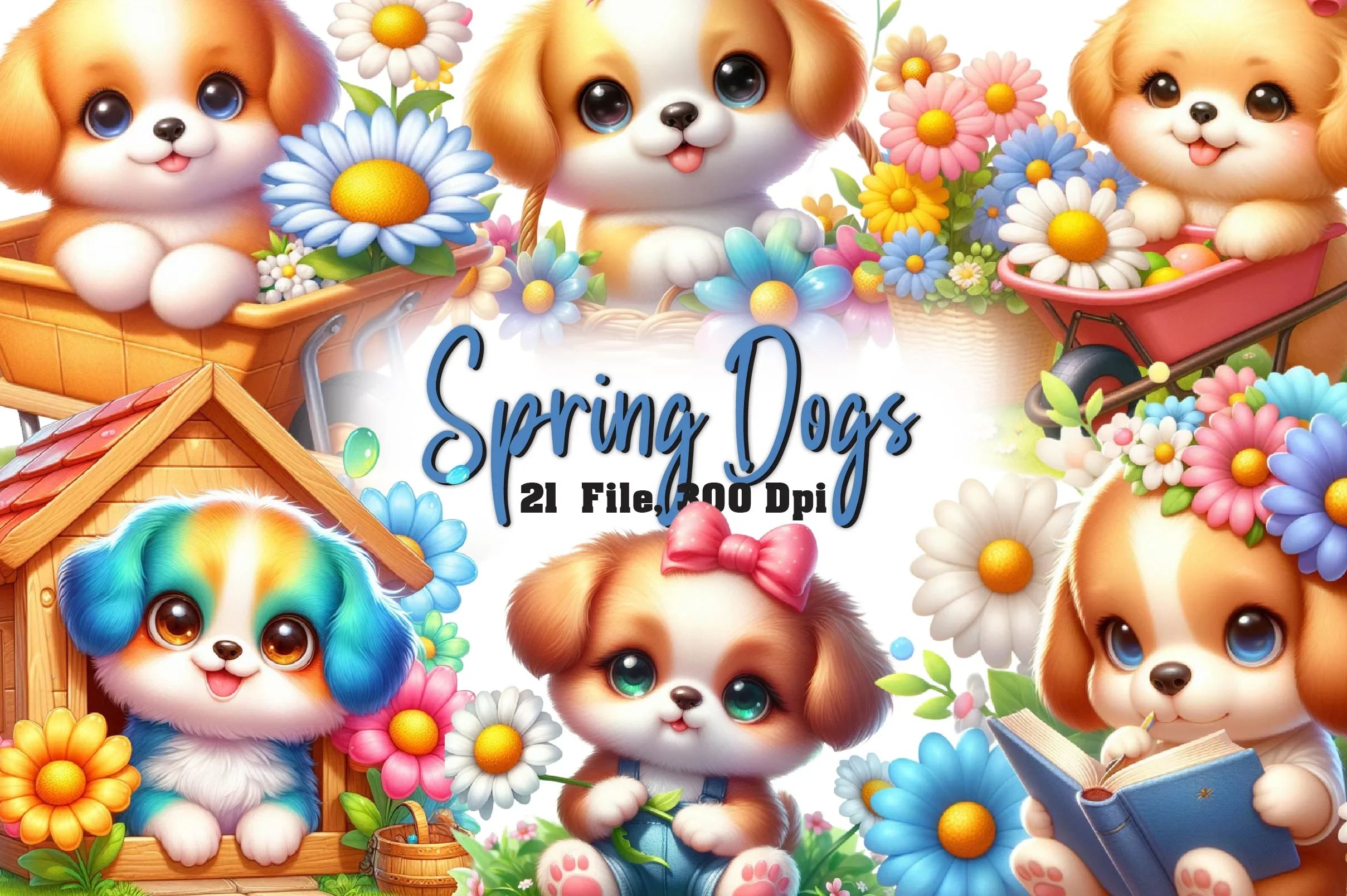 Spring Dogs Clipart Bundle