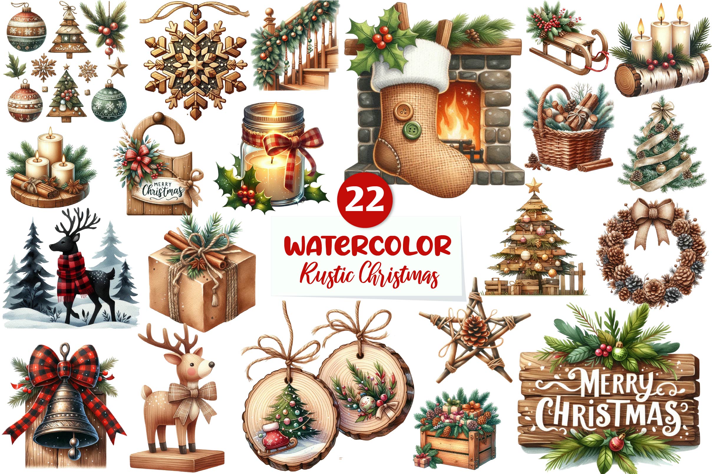 Rustic Christmas Clipart Bundle
