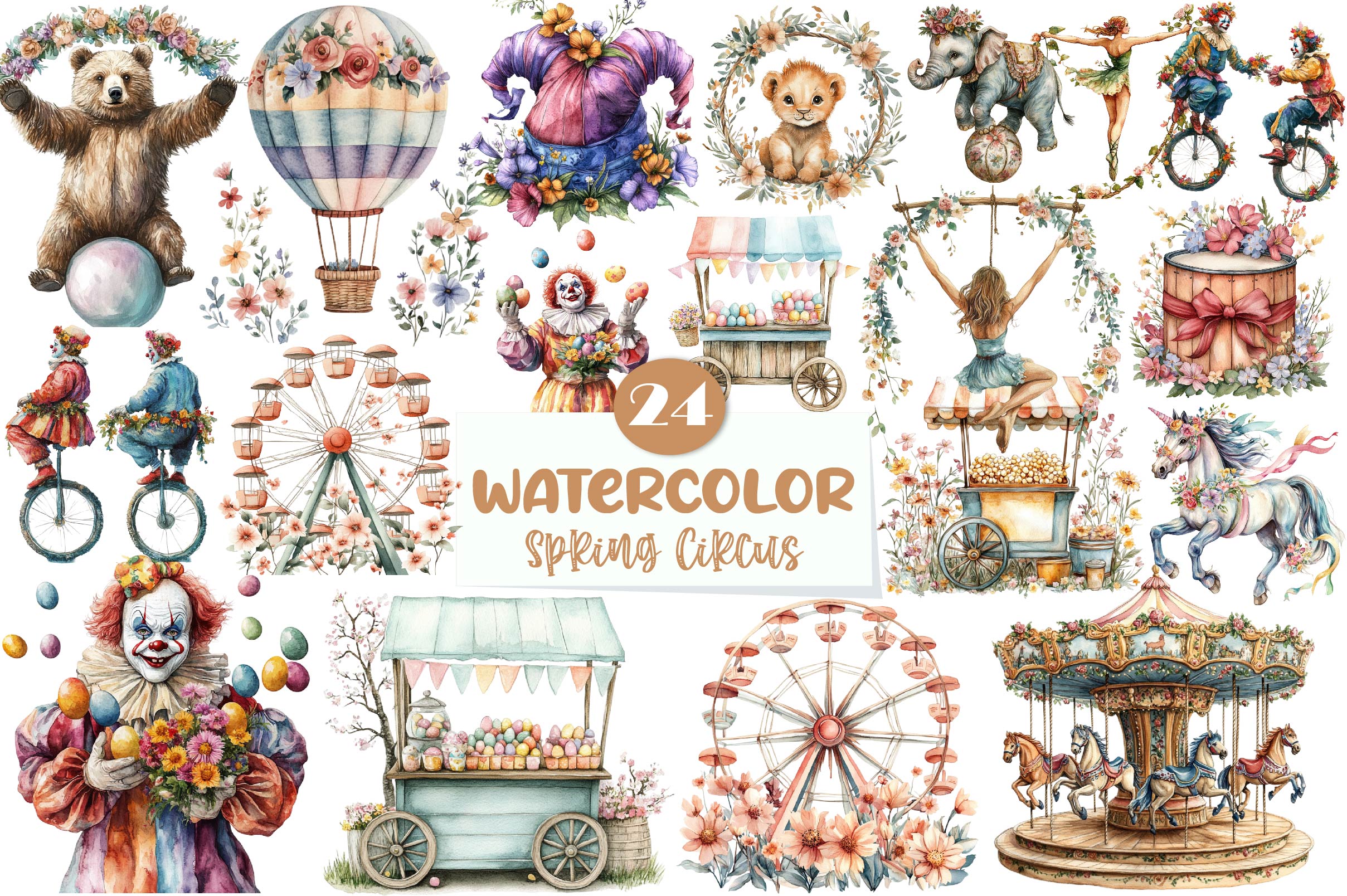 Vintage Spring Circus Clipart Bundle