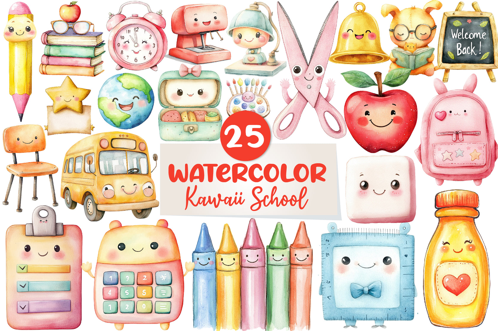 Kawaii School Clipart Bundle