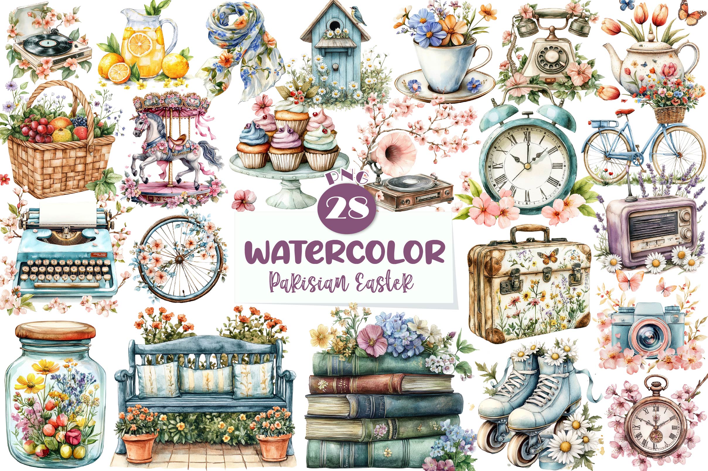 Retro Spring Clipart Bundle