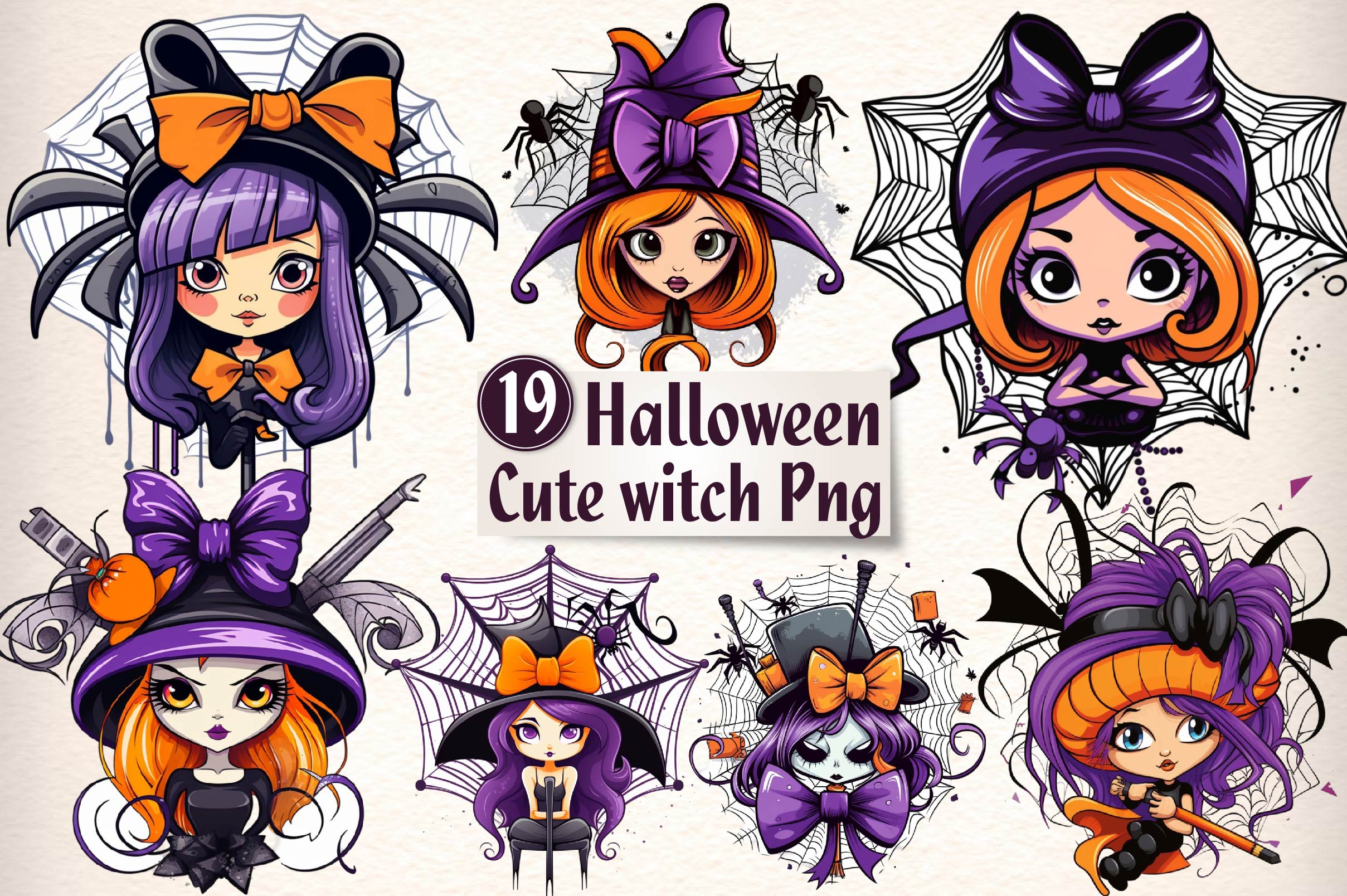 Cute Witch Halloween Clipart Bundle