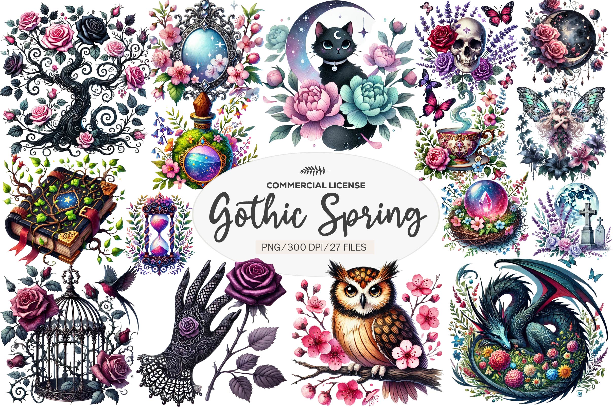 Gothic Spring Clipart Bundle