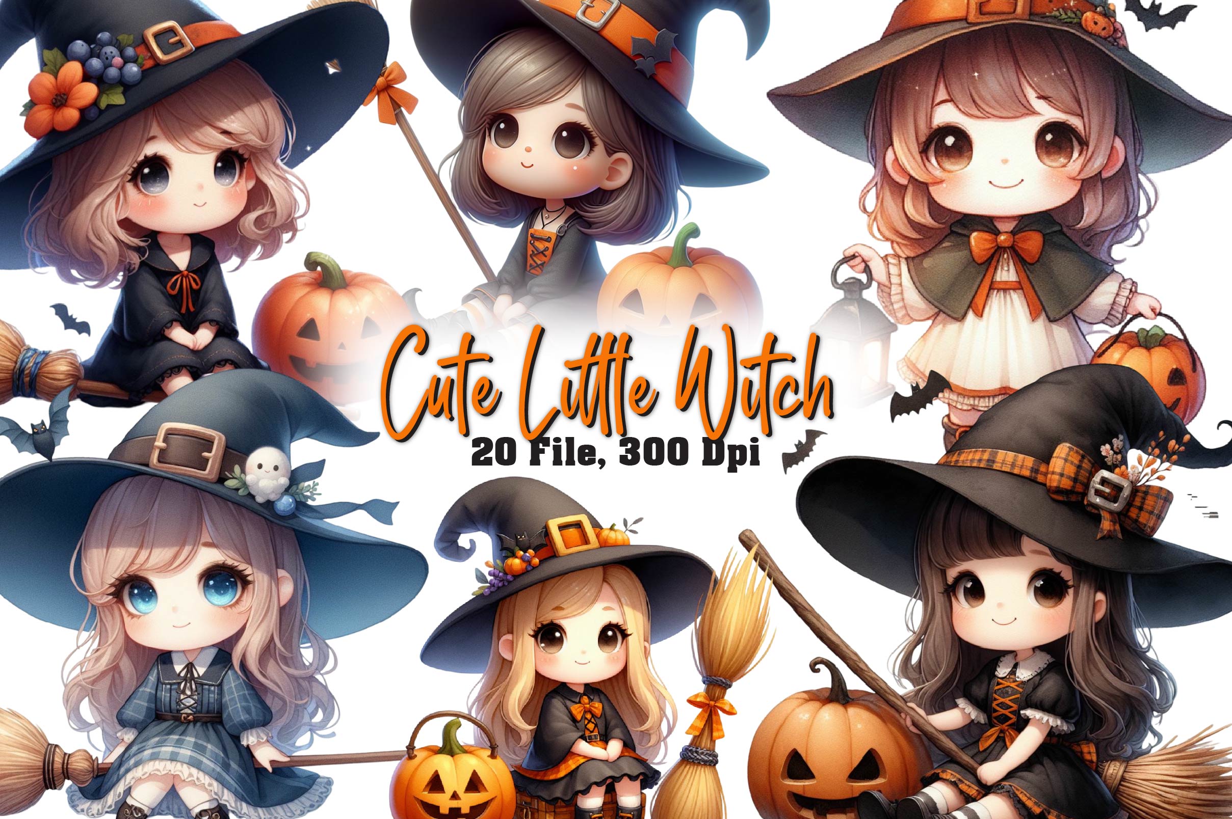 Cute Little Witch Clipart Bundle