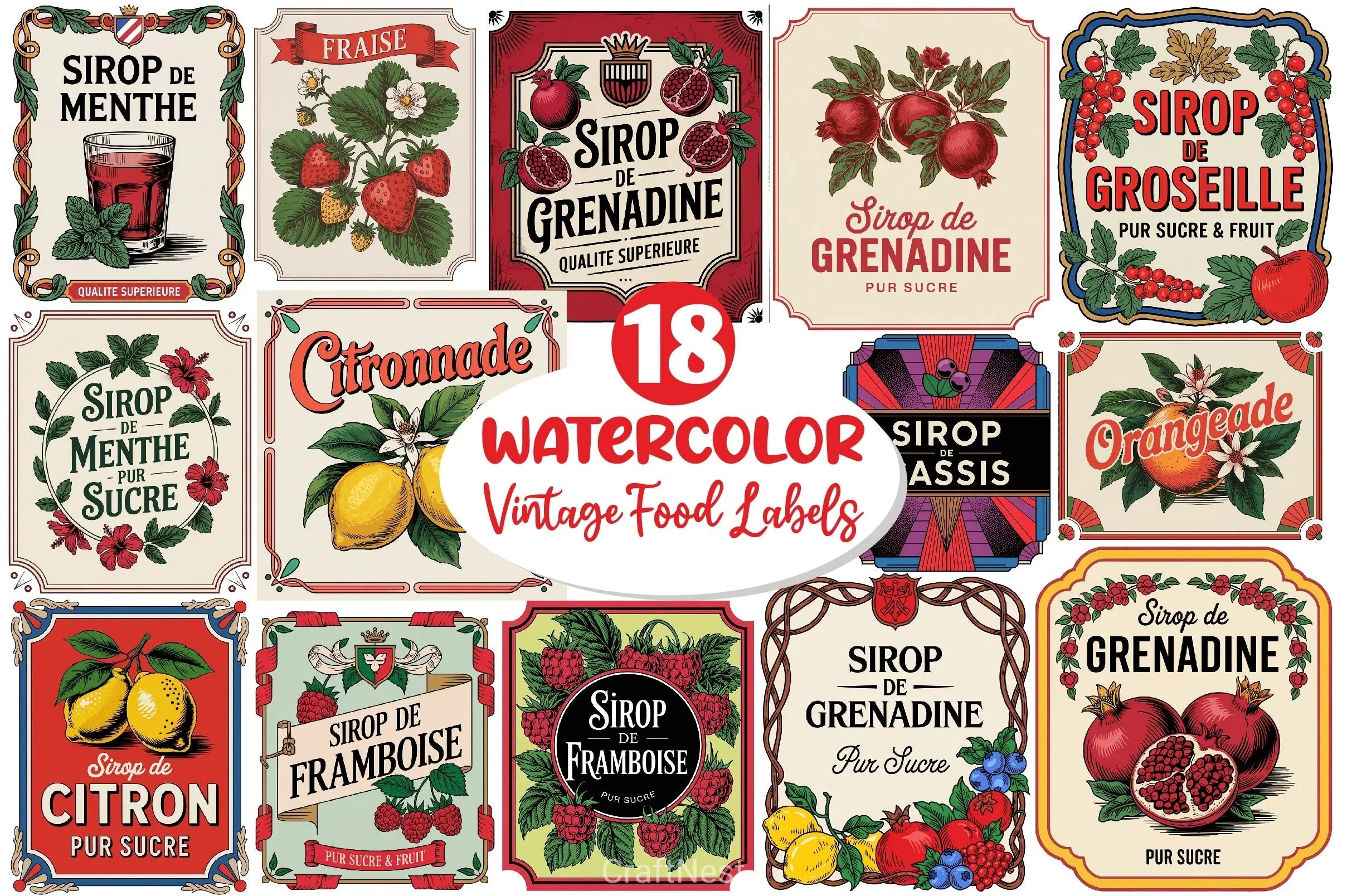 Vintage Food Labels Illustration Clipart Bundle