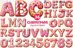 Pink Christmas Gingerbread Alphabet Clipart Bundle