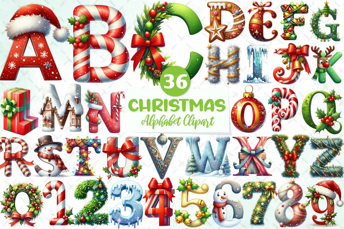 Holiday Typeface And Alphabet Clipart Bundle