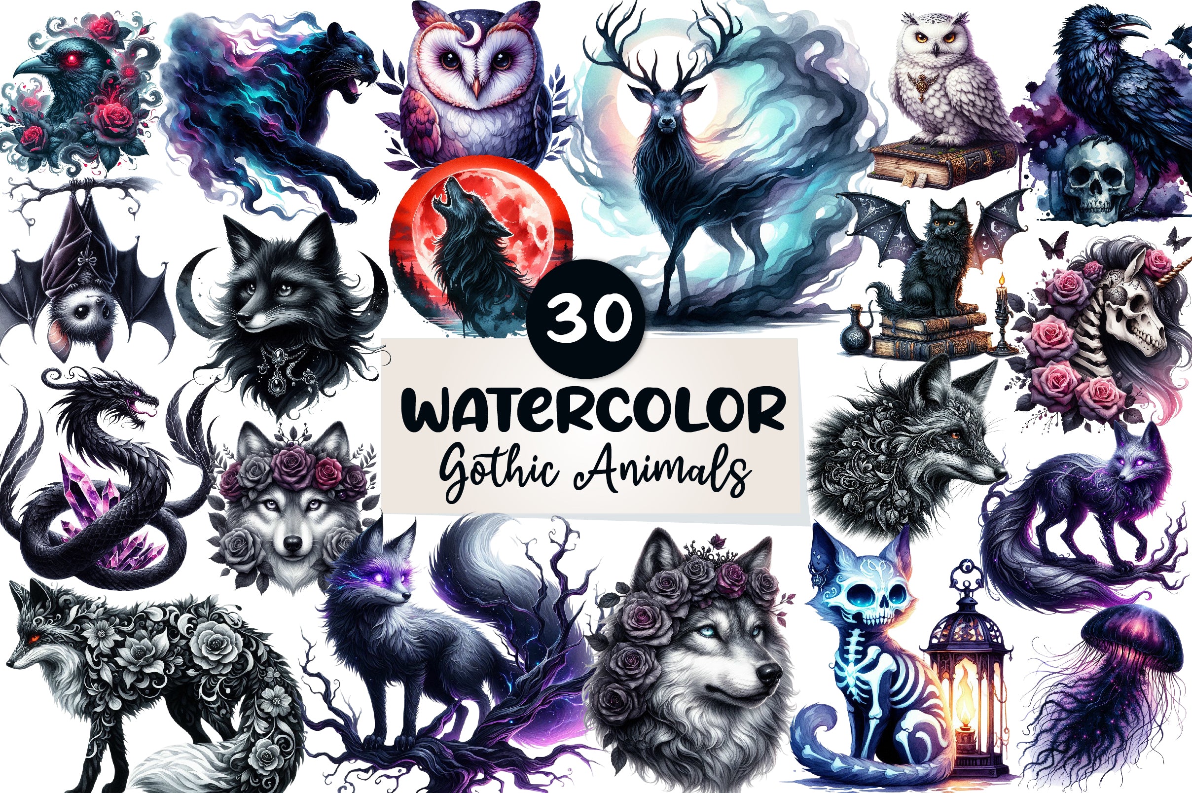 Gothic Animals Clipart Bundle