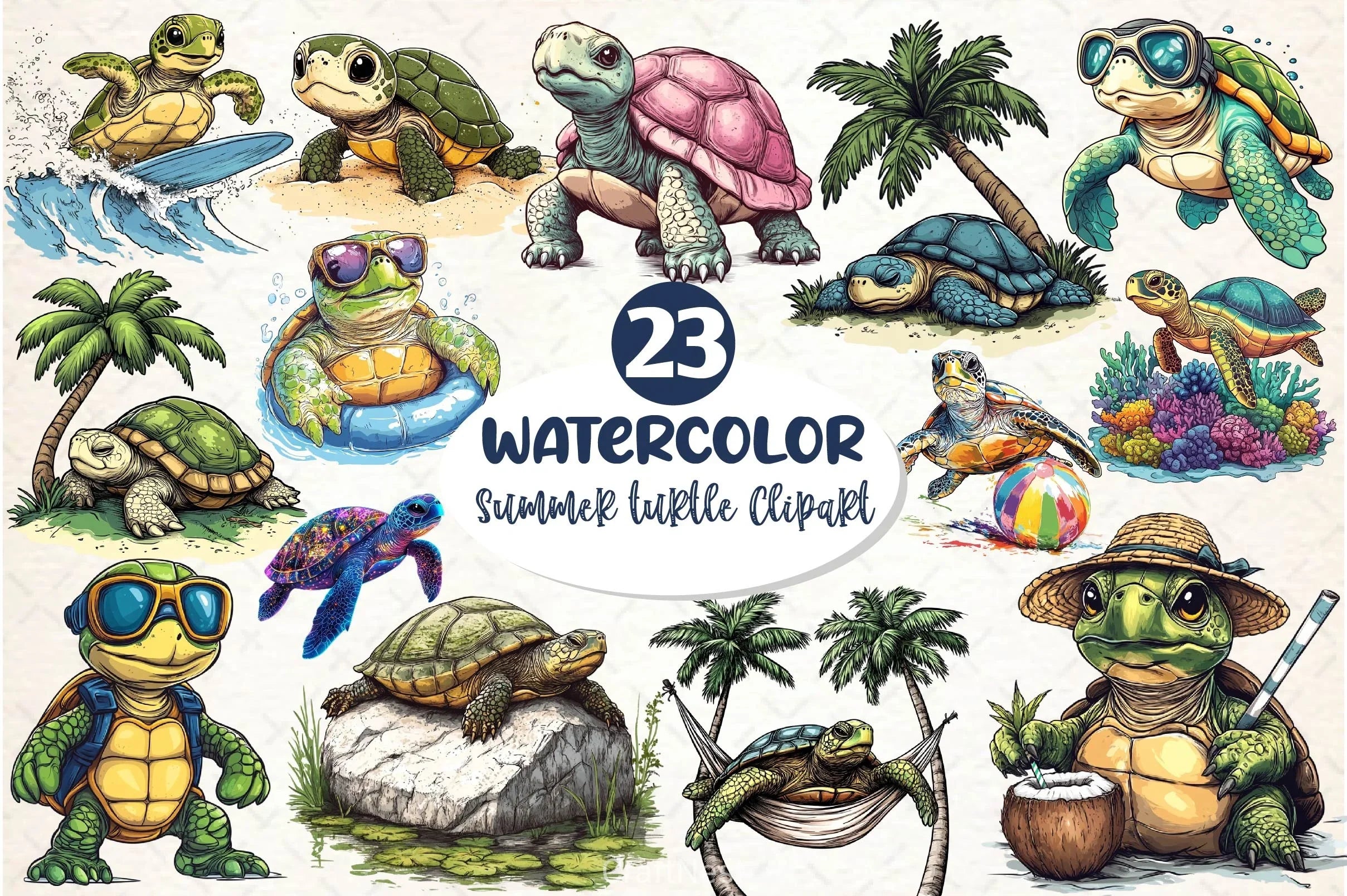 Summer Turtle Clipart Bundle