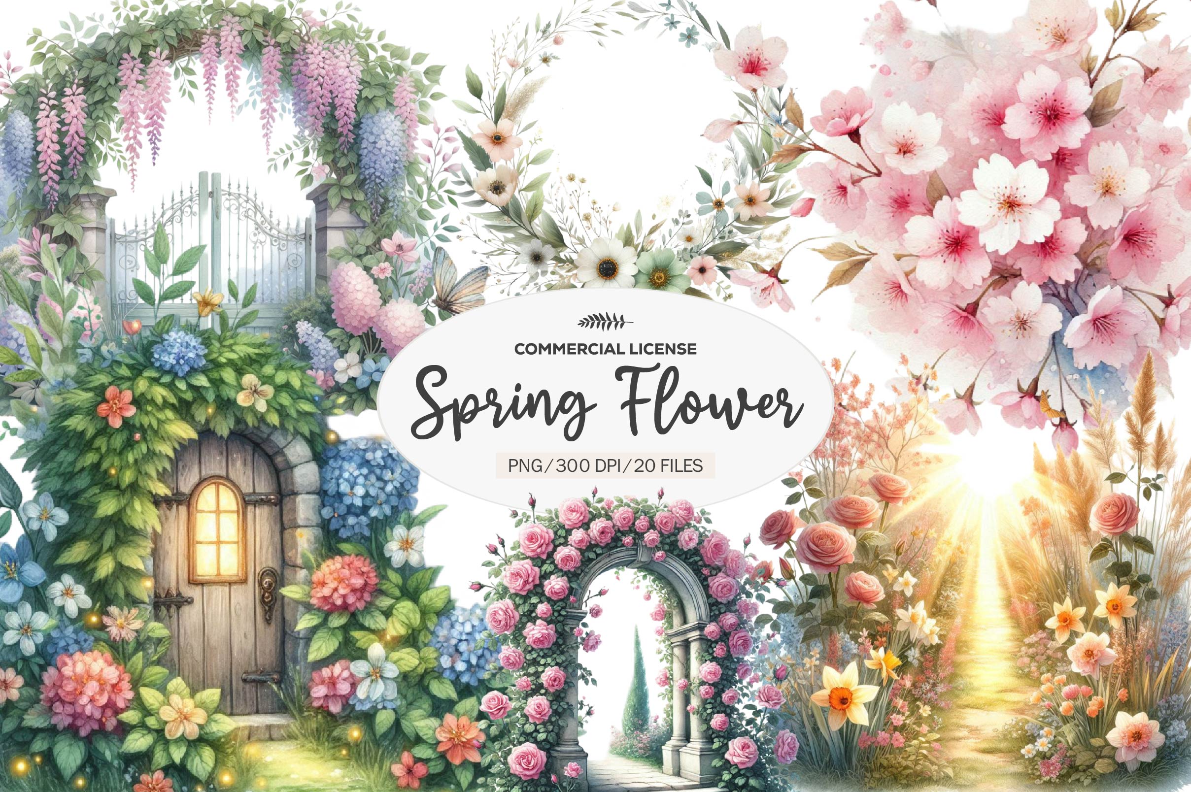 Spring Flower Garden Clipart Bundle