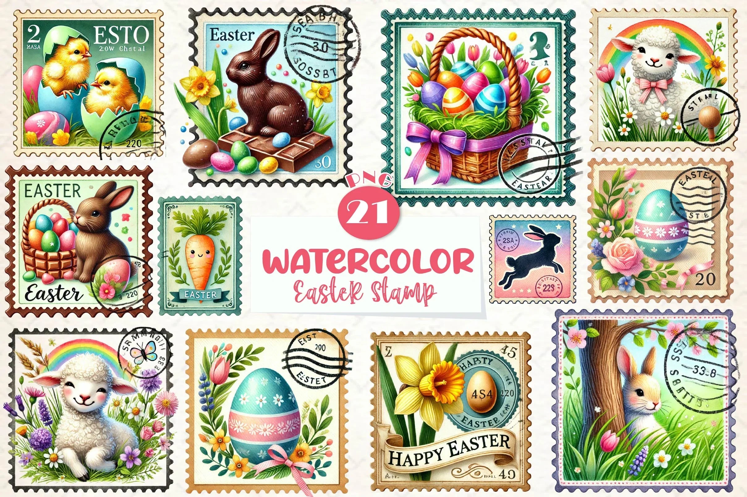 Easter Postage Stamp Clipart Bundle