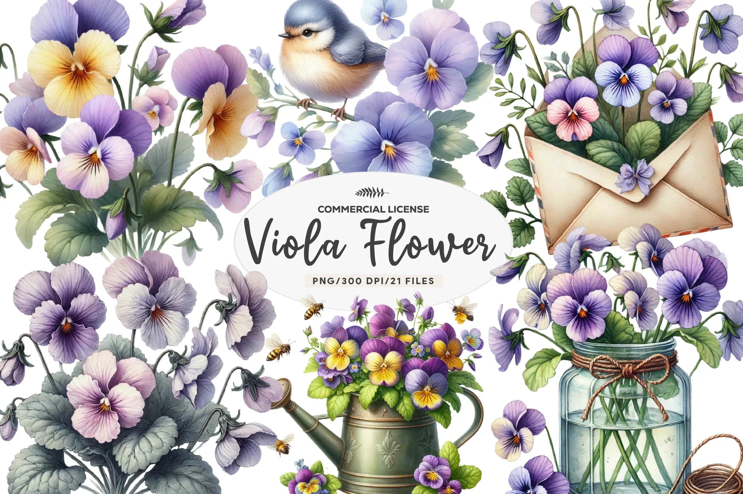 Spring Viola Flower Clipart Bundle