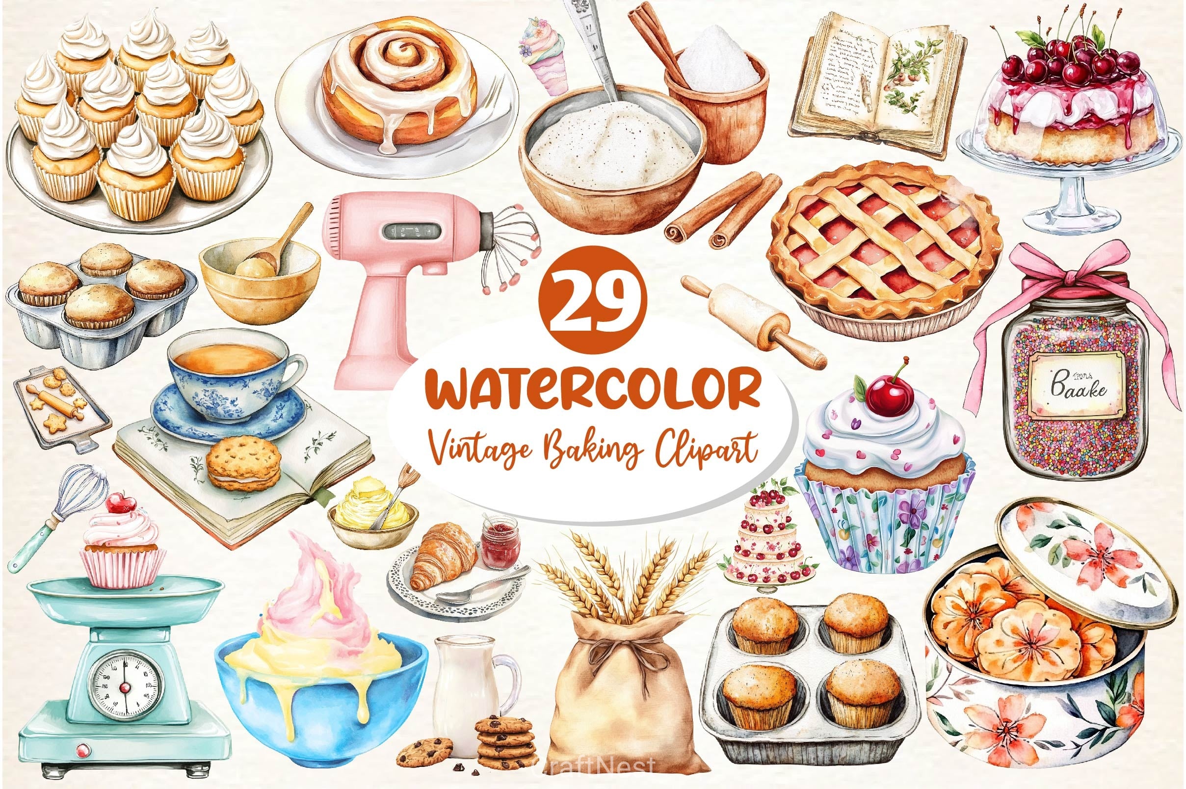 Vintage Baking Clipart Bundle 4
