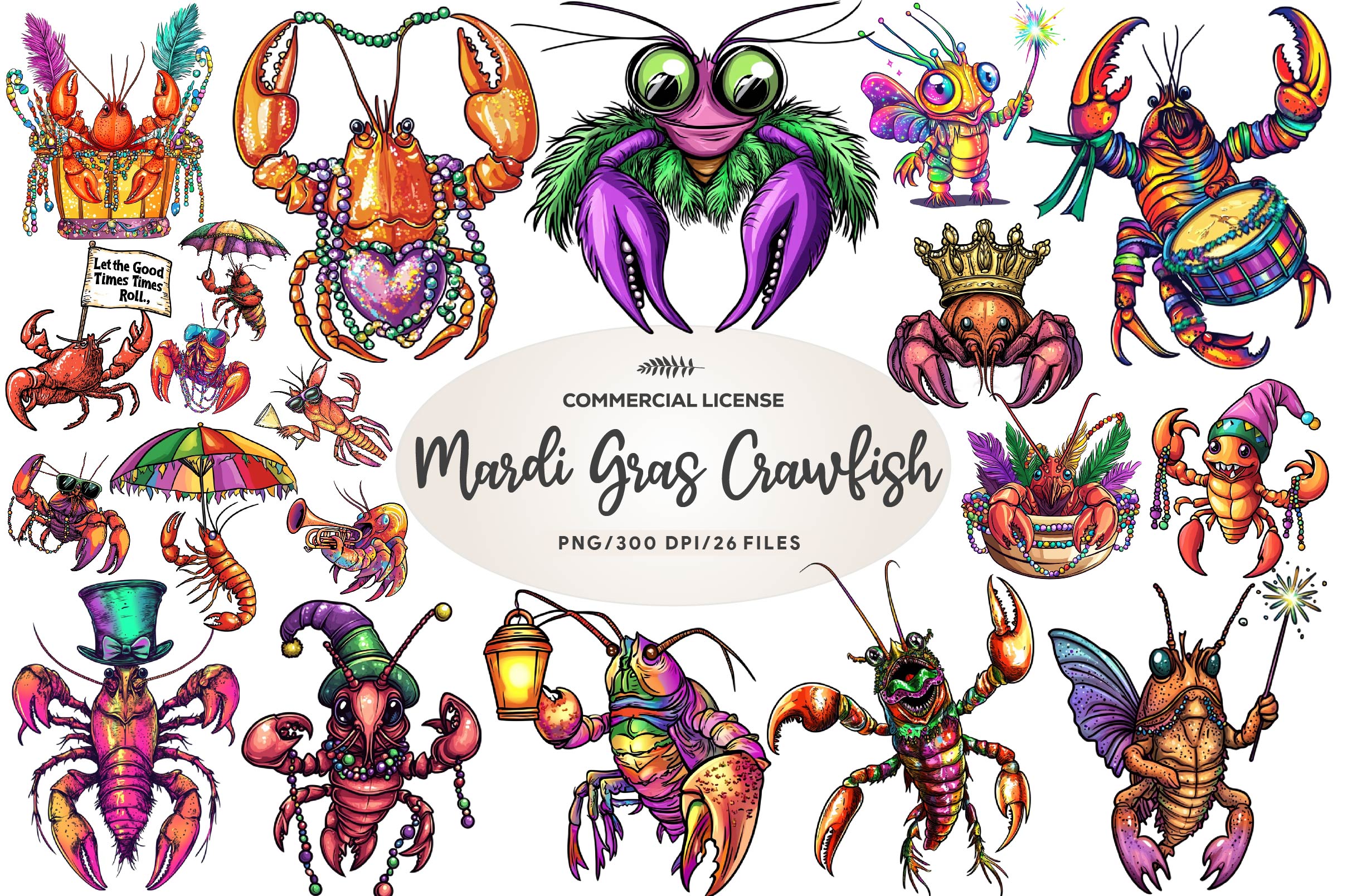 Mardi Gras Crawfish Clipart Bundle