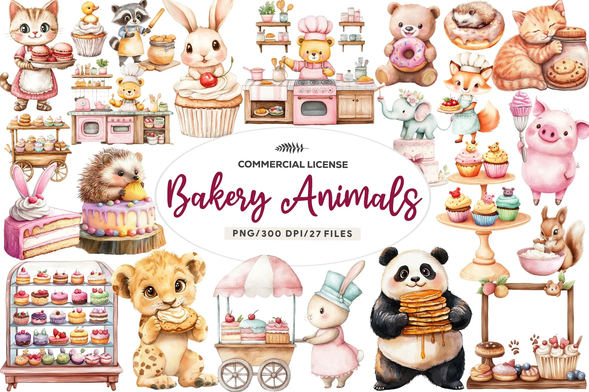 Sweets Cute Bakery Animals Clipart Bundle