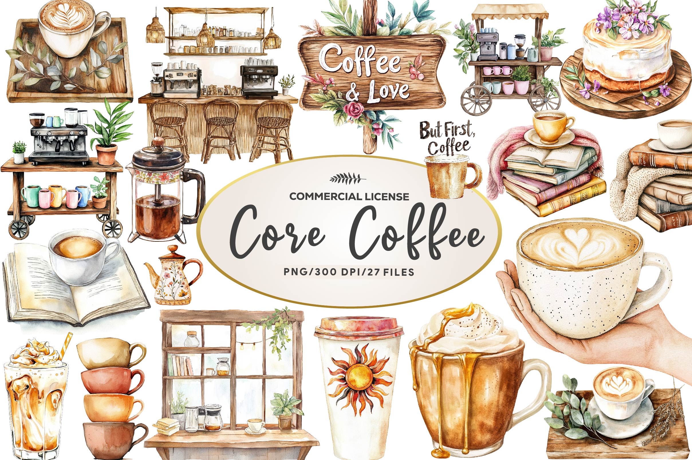 Boho Cafe Core Coffee Clipart Bundle