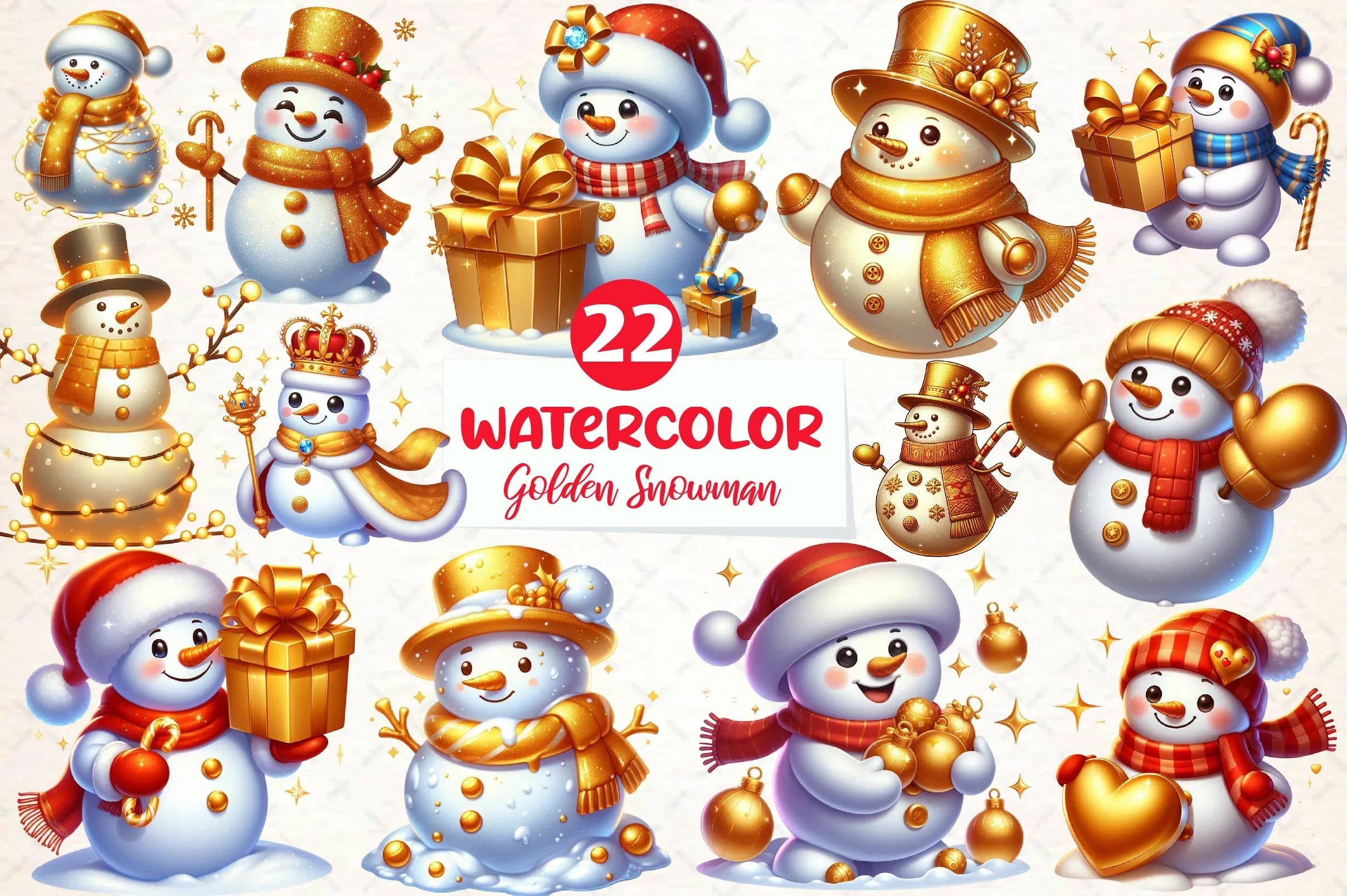 Golden Snowman Clipart Bundle