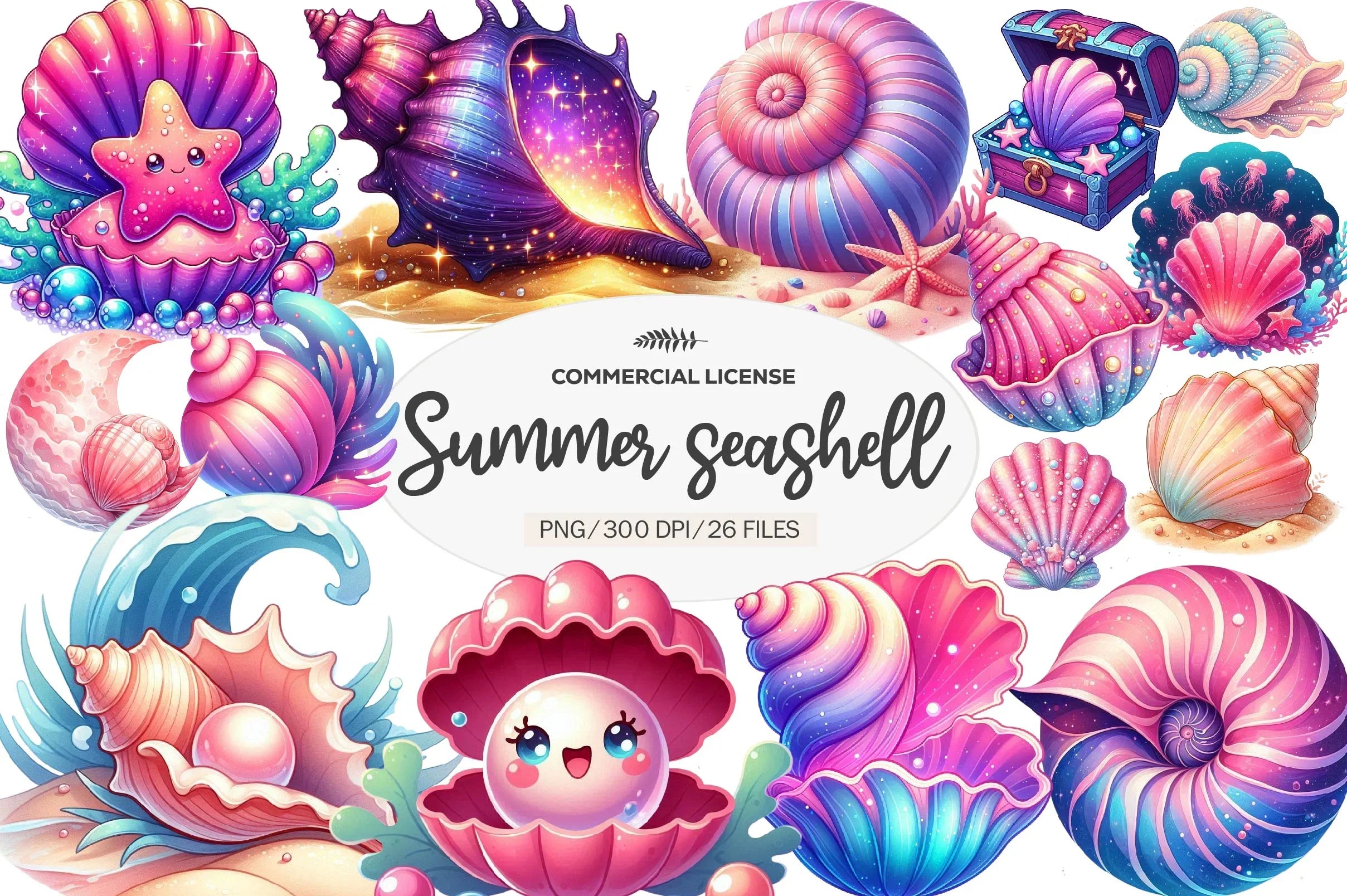 Summer Seashells Clipart Bundle
