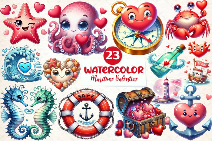 Maritime Valentine Clipart Bundle