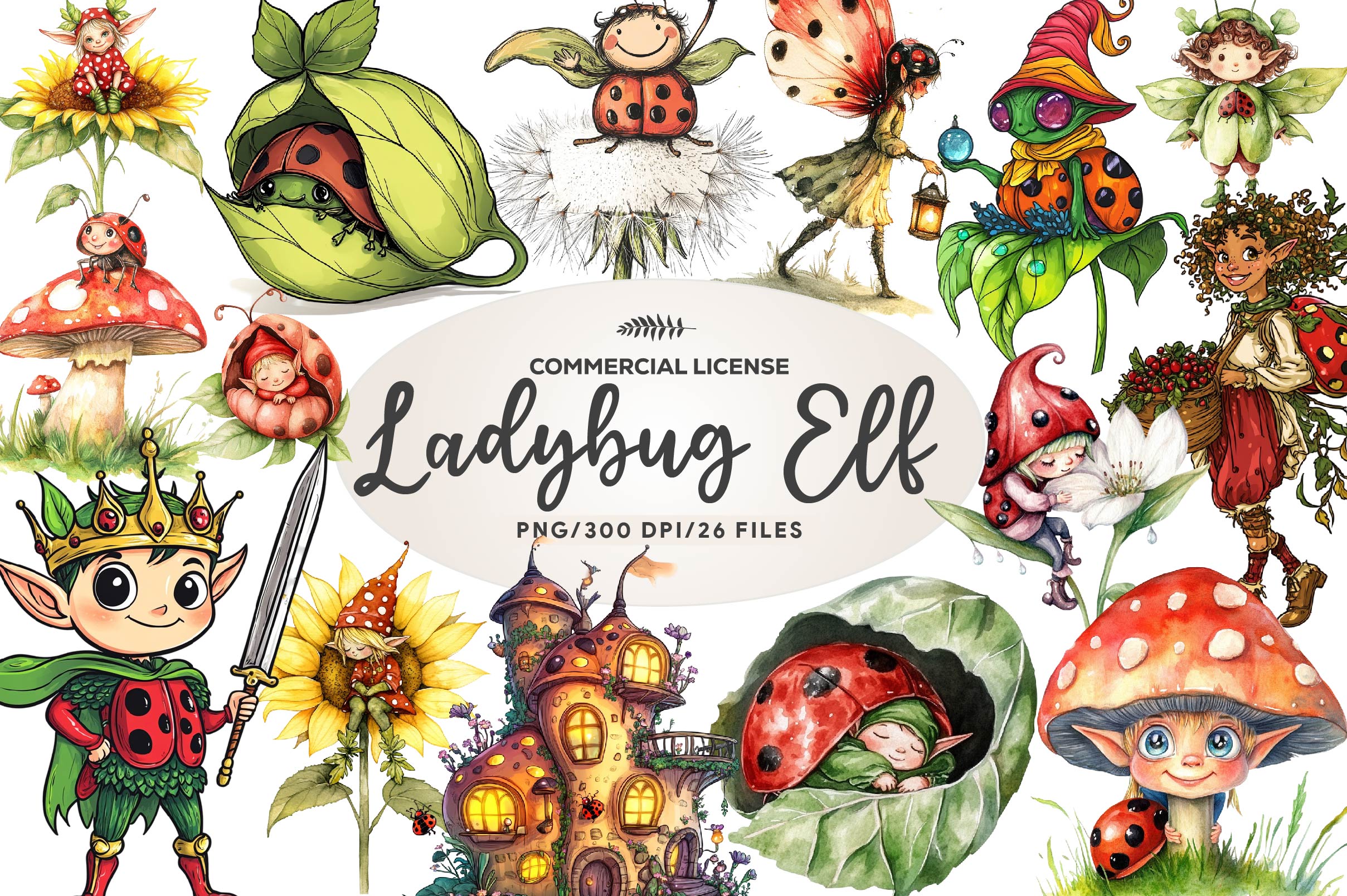 Ladybug Elf Clipart Bundle