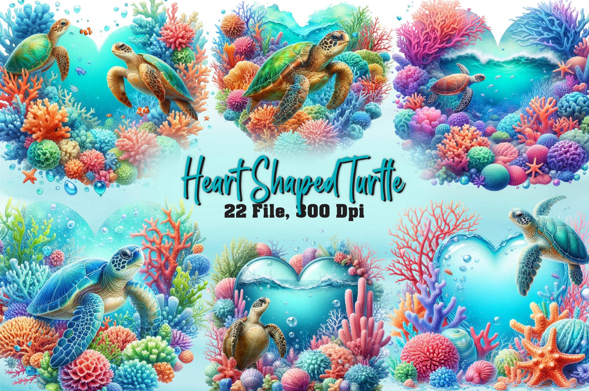Heart Shaped Turtle Clipart Bundle
