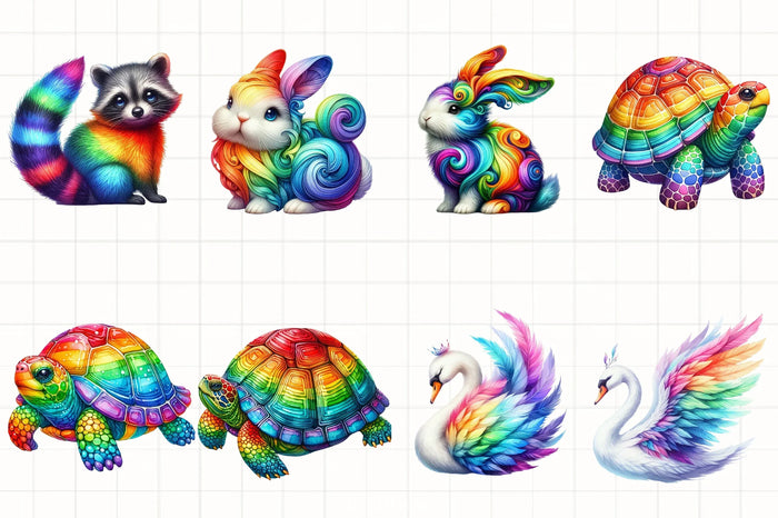 Rainbow Painted Animal Clipart Bundle