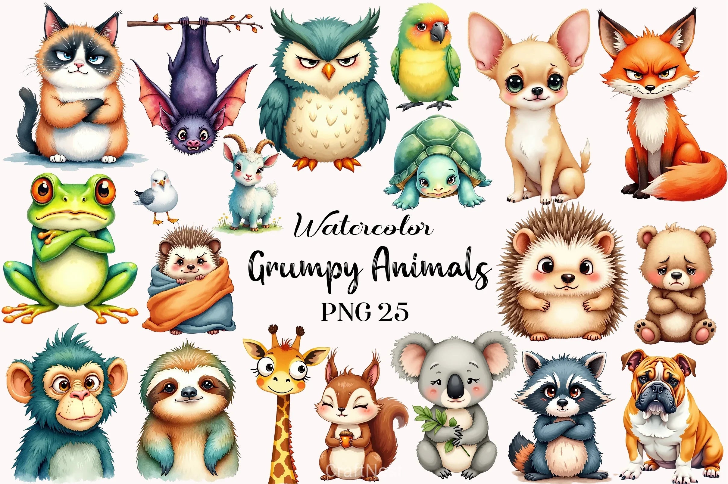 Cheeky Grumpy Animals Clipart Bundle