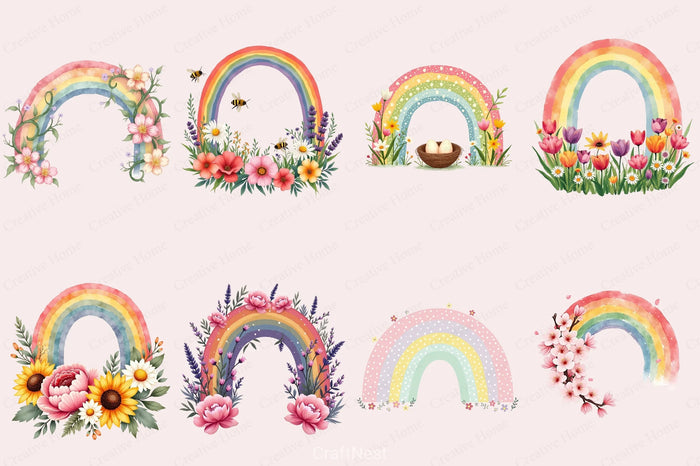 Floral Spring Rainbow Clipart Bundle