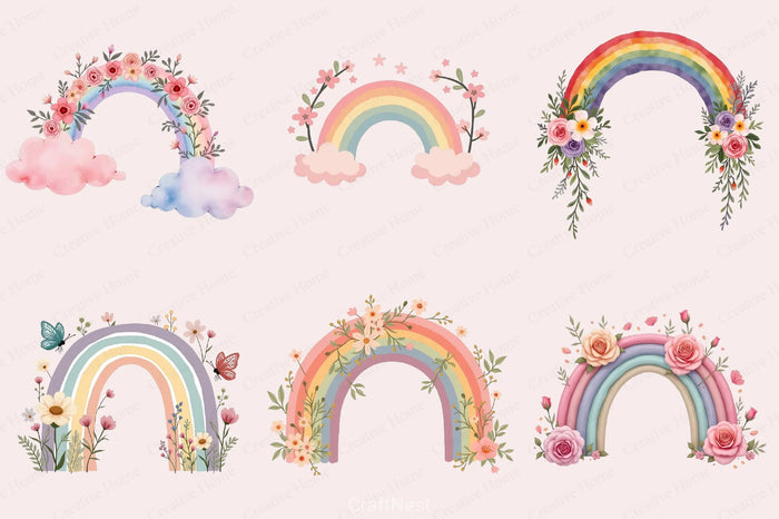 Floral Spring Rainbow Clipart Bundle