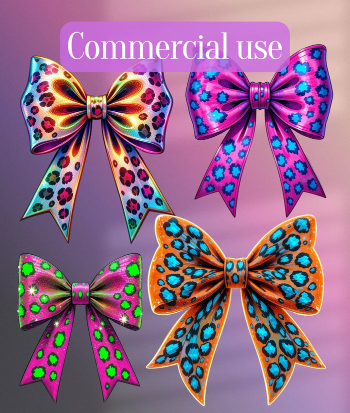Neon Leopard Print Bow Clipart Bundle