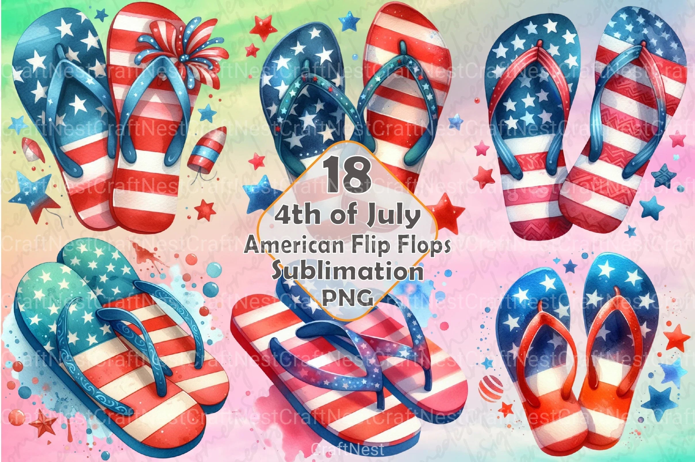 4th of July Flip Flops Clipart Bundle