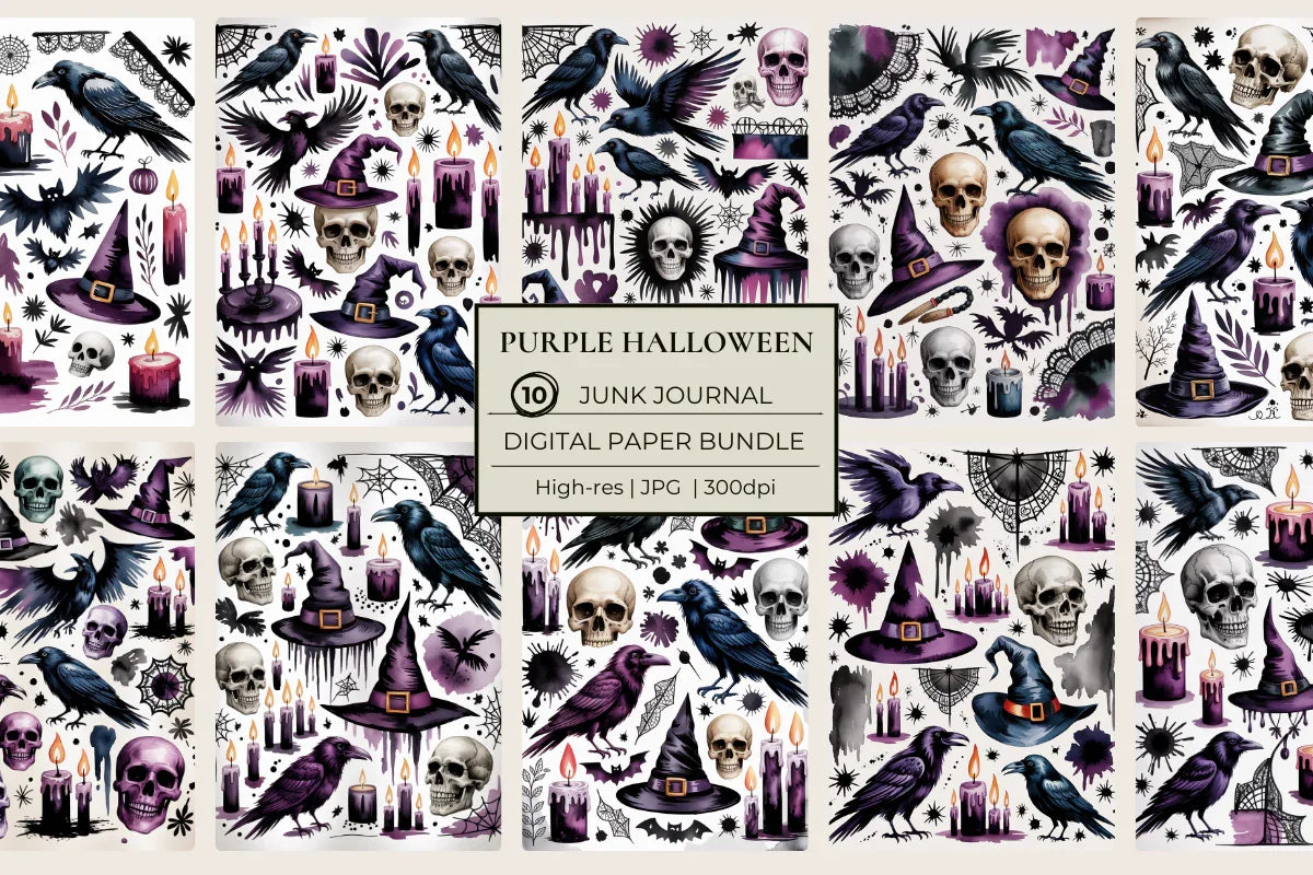 Purple Halloween Junk Journal Papers