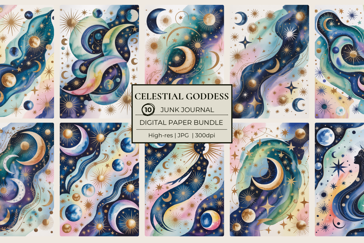 Celestial Goddess Junk Journal Papers