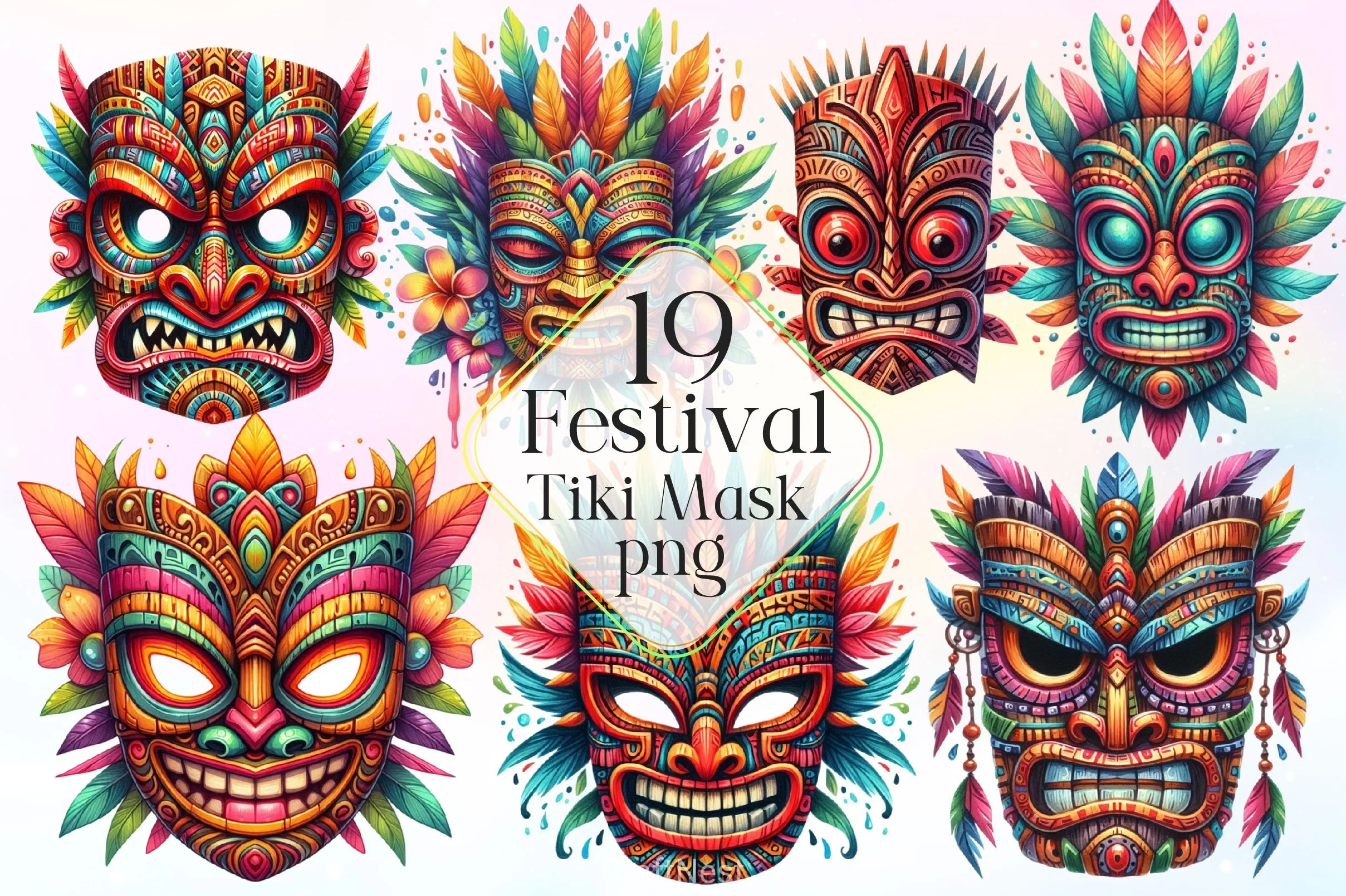 Festival Tiki Mask Clipart Bundle