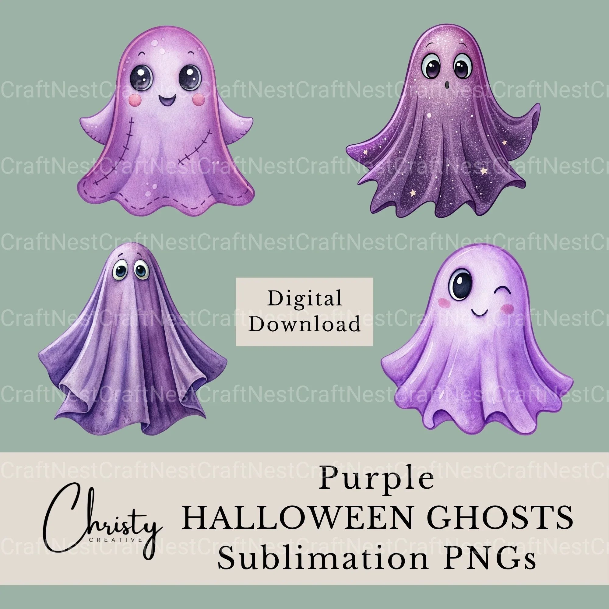 Purple Ghosts Clipart Bundle