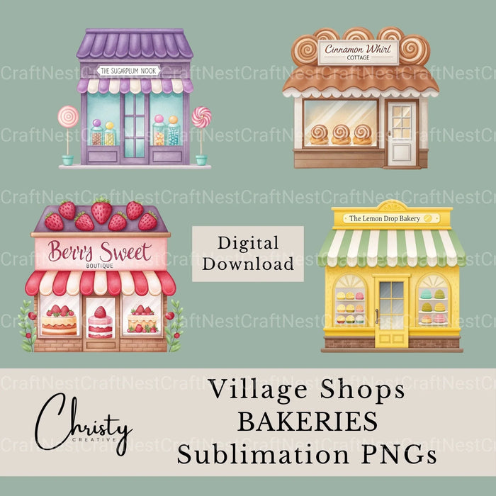 Village Shops Bakeries Clipart Bundle