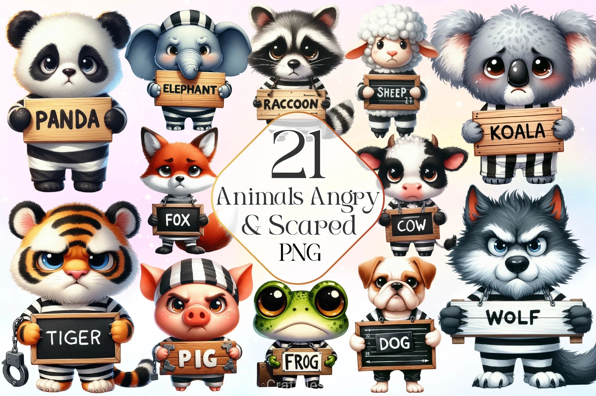 Animals Angry And Scared Clipart Bundle
