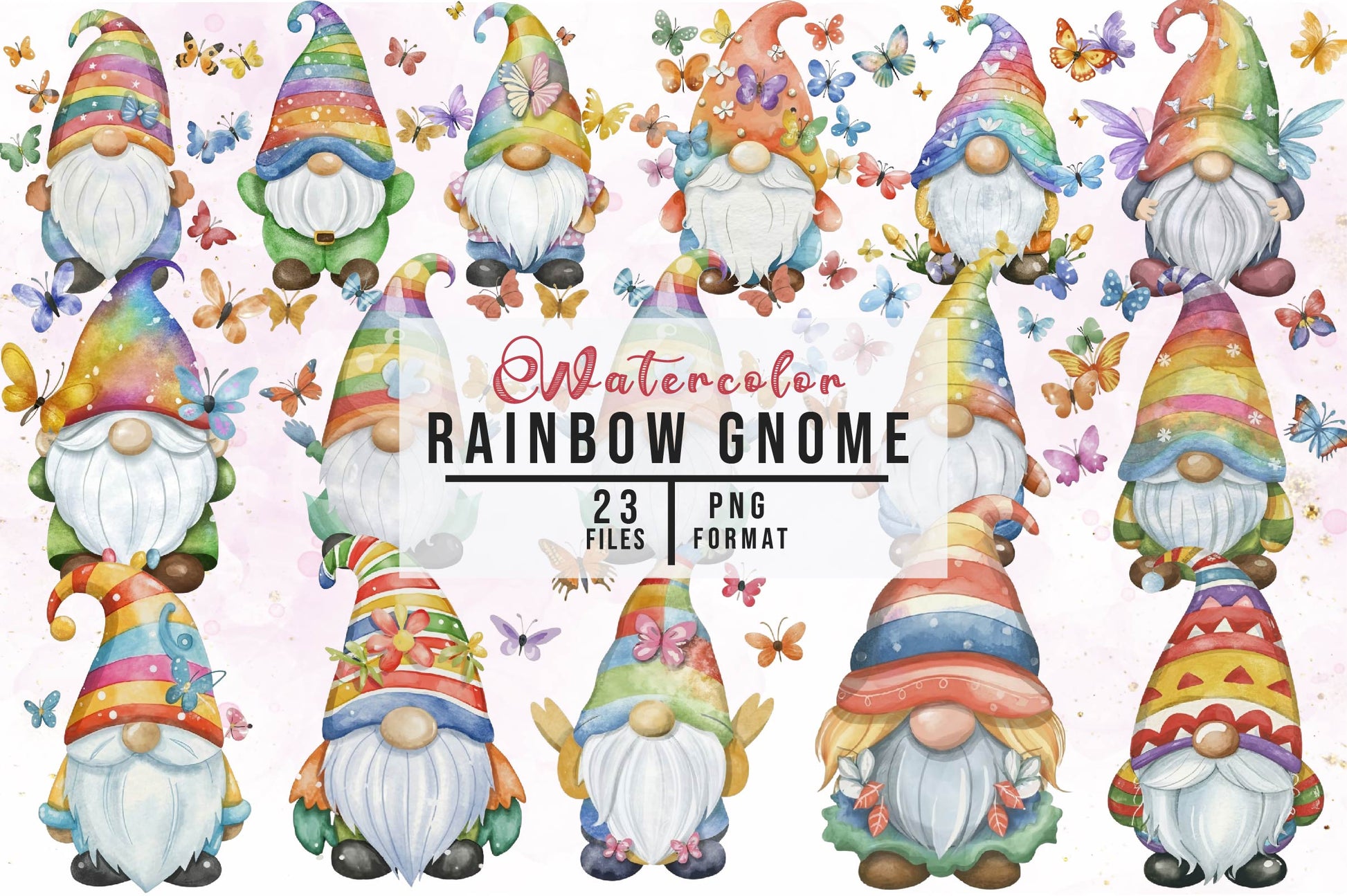Rainbow Gnome Clipart Bundle