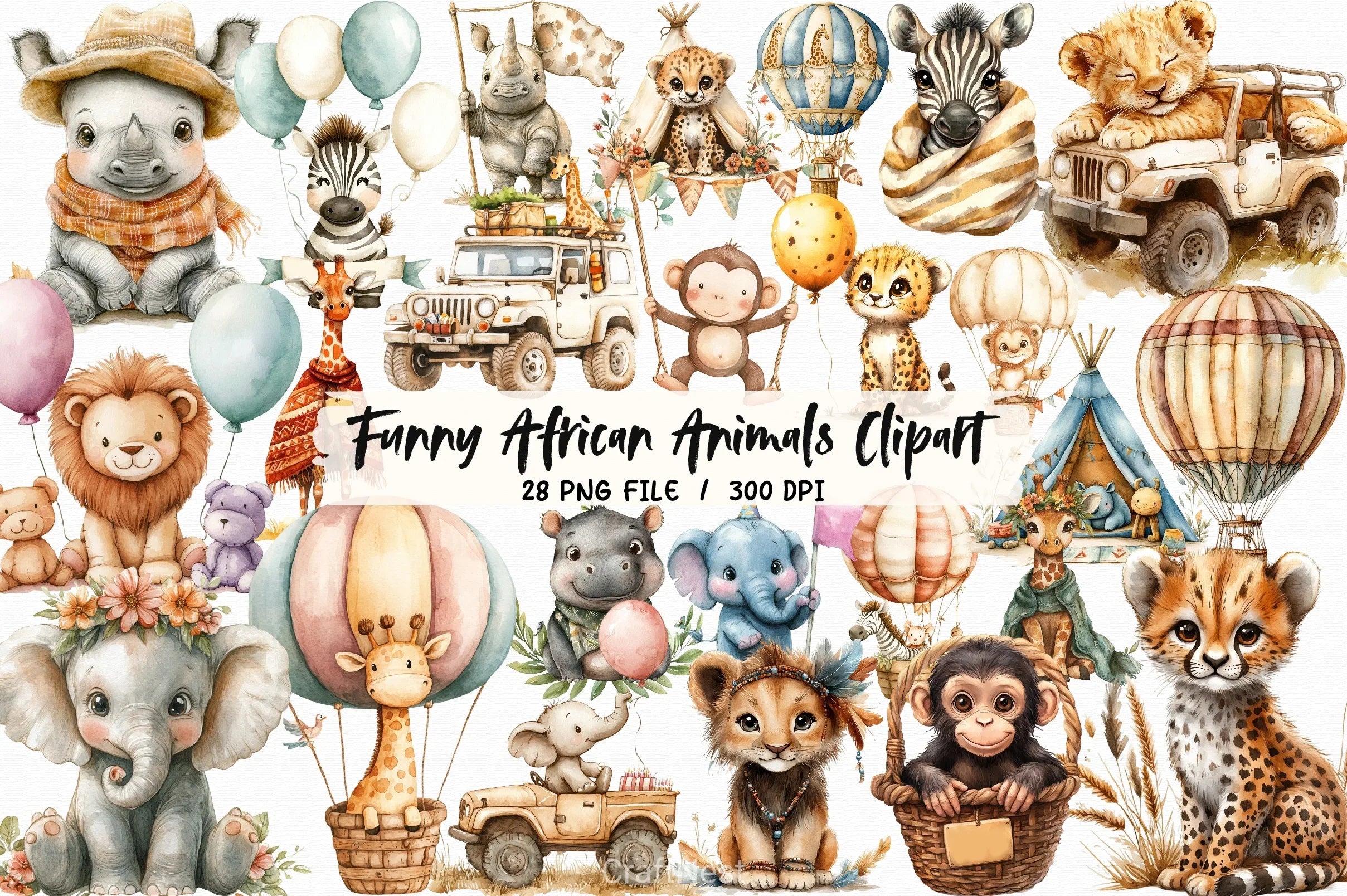 Funny African Animals Clipart Set